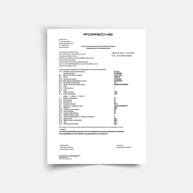 Attestation de conformité – Porsche France Homologations
